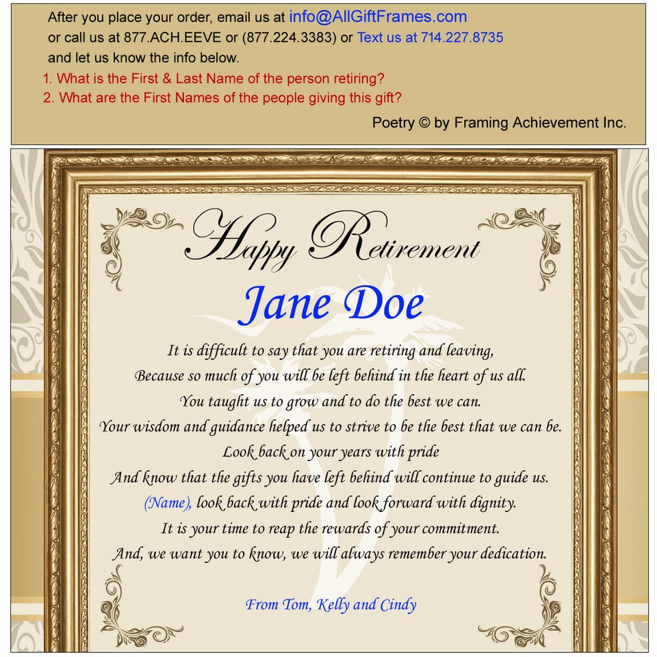 Happy Retirement Gift Plaque Poem Wish Coworker Colleague Boss Farewell ...