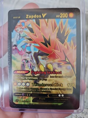 Pokemon Zapdos V Black Foil Fan Art Textured Collector Card HP200 TG19 ...