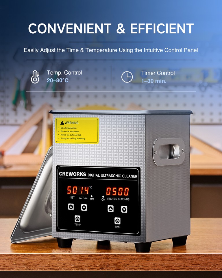 CREWORKS 0.8/1.3/2/3/6/10/15/30L Ultrasonic Cleaner Timer Heater Degas Gentle | eBay UK