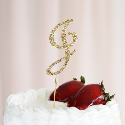 2.5" GOLD Letter J Rhinestone Cake Topper Wedding Cupcake Dessert ...