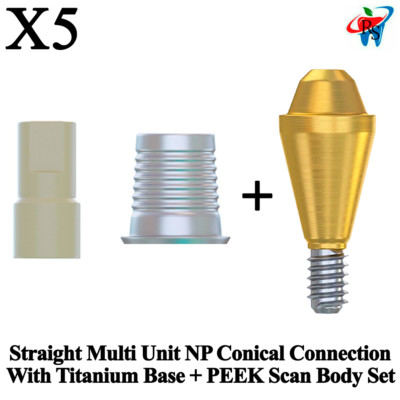 5x Set Dental Straight Multi Unit 1.6 NP Conical 2.25 PEEK Scan Body ...