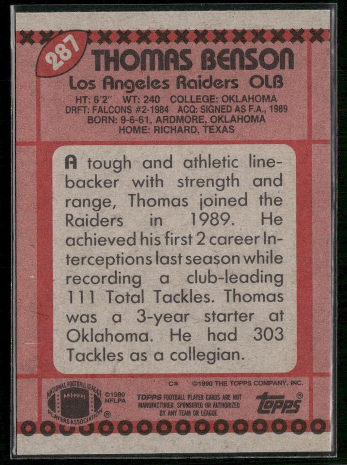 1990 Topps #287 Thomas Benson | eBay