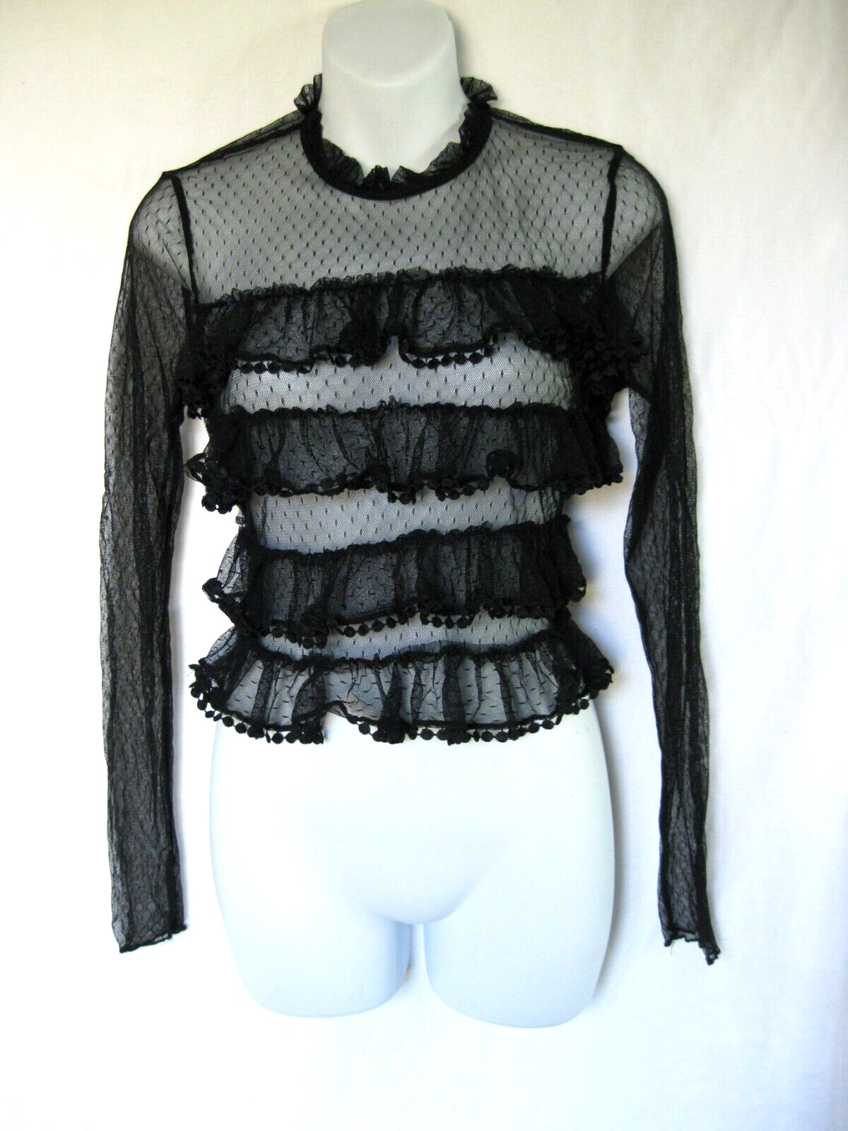 Sheer Multi Tiered Layer Lace goth Long Sleeve Top Hi… - Gem