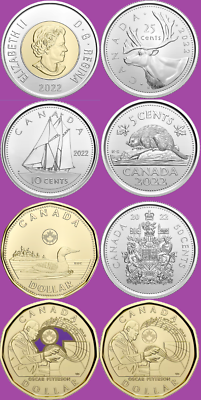 Complete Set of 8 2022 Canada Coins i/c 2 Oscar Peterson Loonie Mint ...