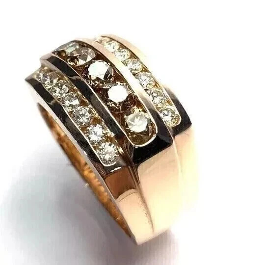 2.50 CT Lab Created Chocolate Diamond Men's Wedding Ring 14k Rose Gold ...