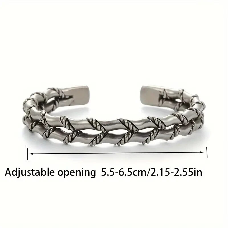Elegant 925 Sterling Silver Bamboo Style Charms Wrist Bracelet Open ...