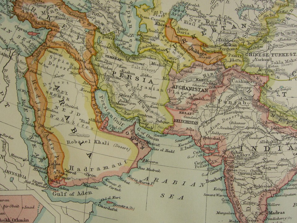 1902 ANTIQUE MAP ~ ASIA CHINESE EMPIRE INDIA PERSIA JAPAN SIAM ...