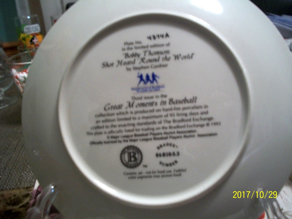 BOBBY THOMPSON SHOT HEARD ROUND THE WORLD WORLD SERIES HOME RUN PLATE ...