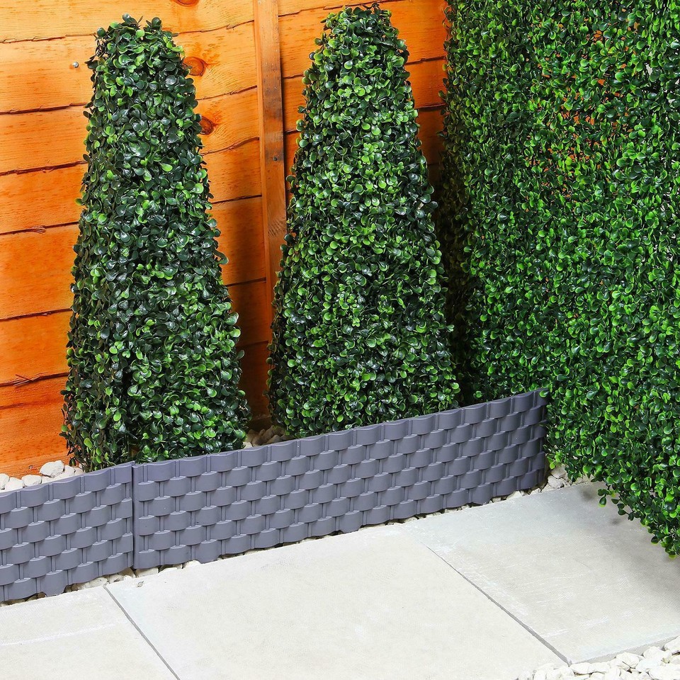 Grey Rattan Effect Plastic Garden Lawn Edging Plant Border Simply ...