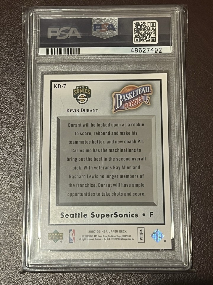 2007-08 Upper Deck NBA Heroes Kevin Durant Rookie RC #KD-7 PSA 10 Low ...