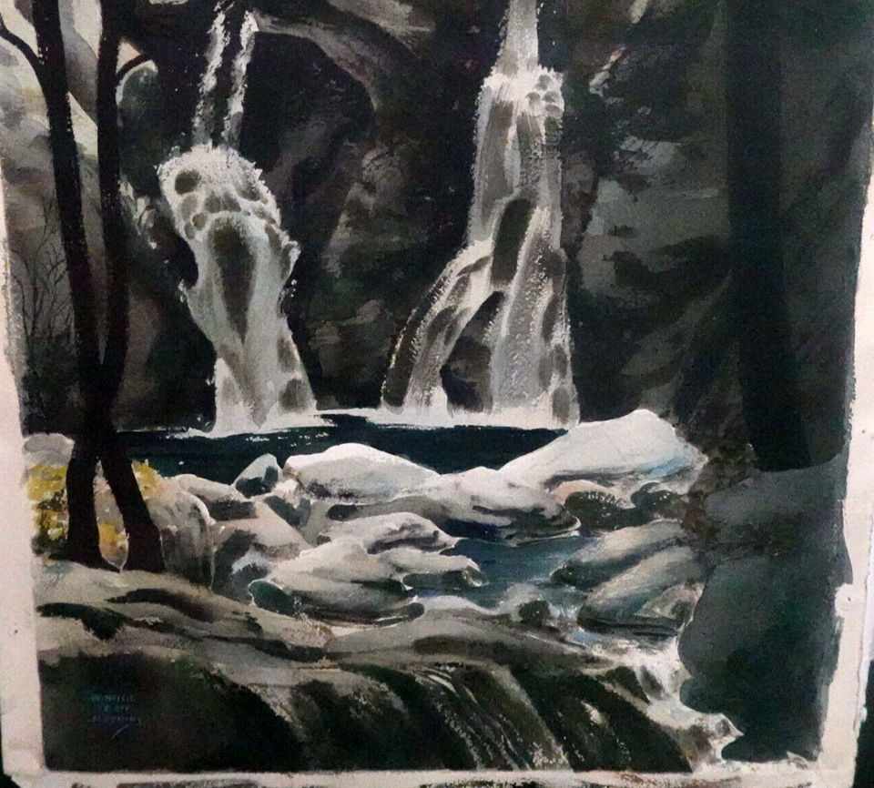 WINFIELD SCOTT HOSKINS RIVER FALLS ORIGINAL WATERCOLOR LANDSCAPE ...