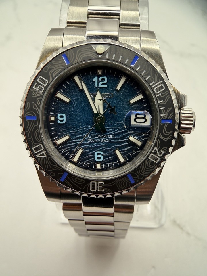 custom build mod - Automatic Watch - Blue Wave Dial - NEW - Sapphire ...