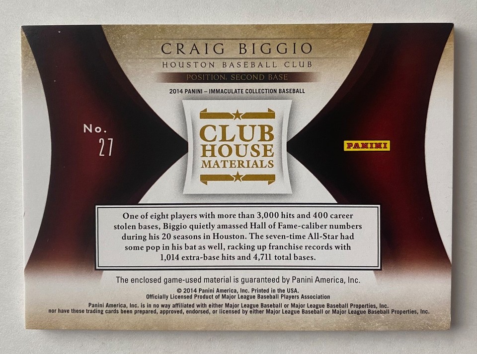 CRAIG BIGGIO 2014 PANINI IMMACULATE CLUBHOUSE MATERIALS #27 /10 | eBay