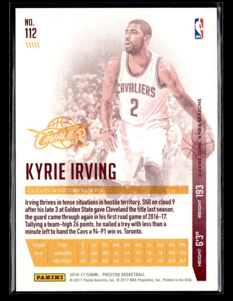 2016-17 Panini Prestige #112 Kyrie Irving Card Cleveland Cavaliers | eBay