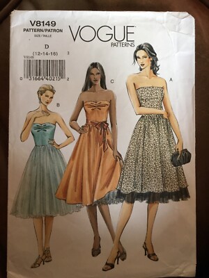 Vogue Sewing Pattern 8149 Dress Strapless Bodice Full Skirt Size 12 14 ...