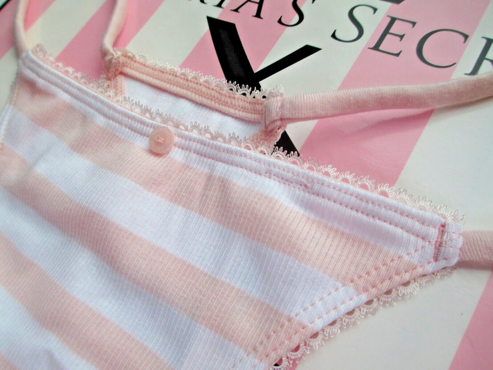 VICTORIA'S SECRET Iconic Pink White Stripe Cotton V-String Thong Panty ...