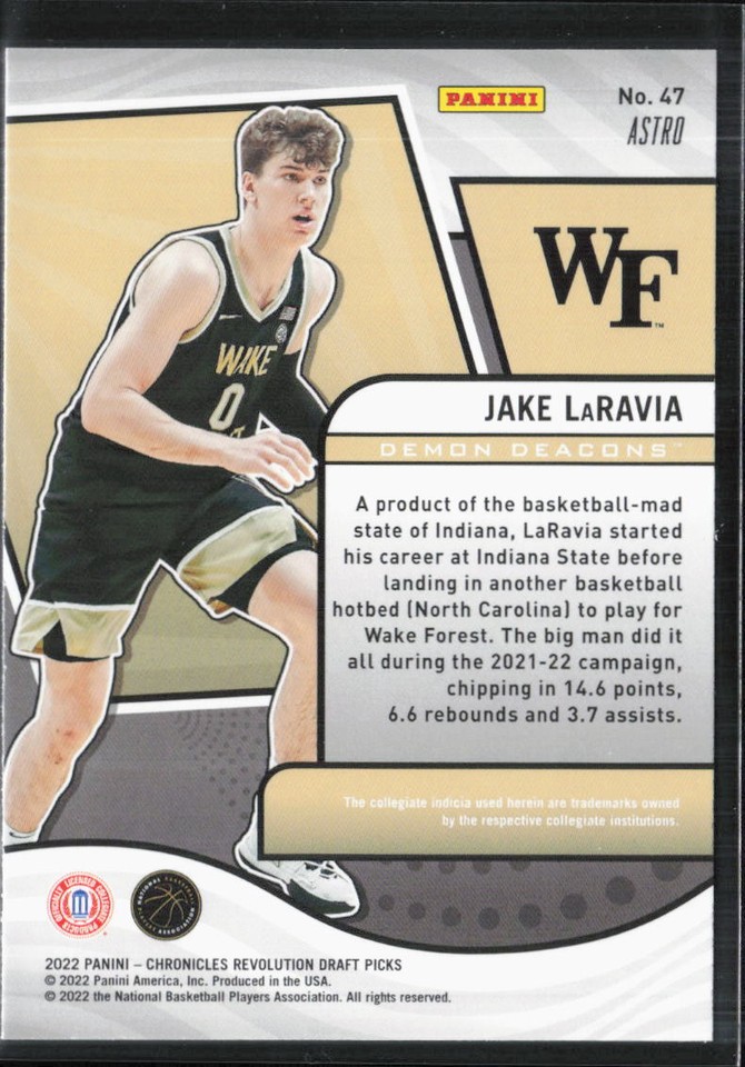 2022 Panini Chronicles Draft Picks #47 Jake LaRavia Revolution Astro ...