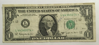 STAR $1.00 one dollar 1963 B JOSEPH BARR Federal Reserve Note CURRENCY ...