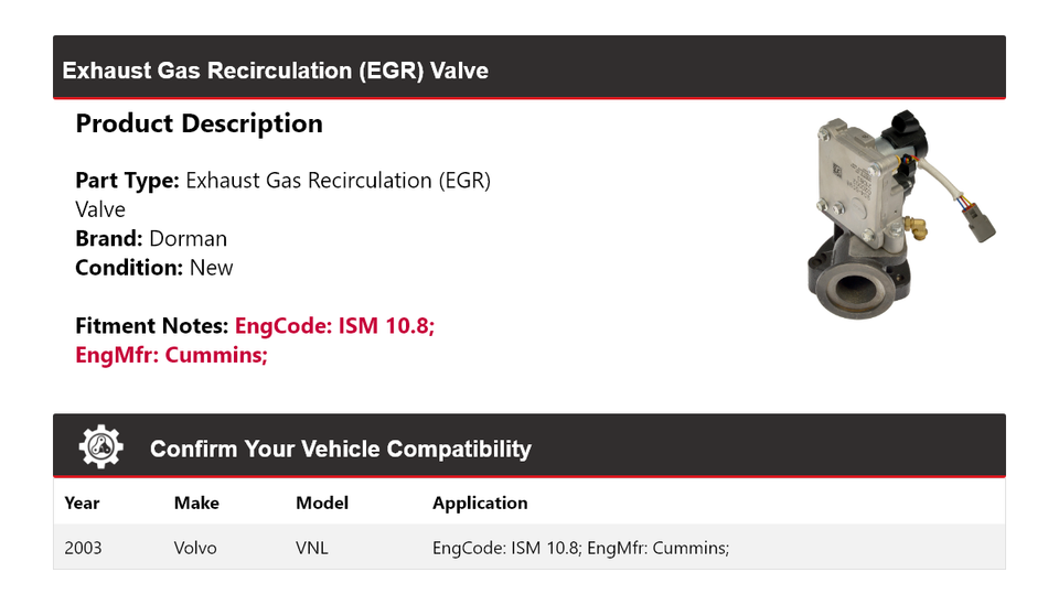 For 2003 Volvo VNL Dorman Exhaust Gas Recirculation (EGR) Valve | eBay