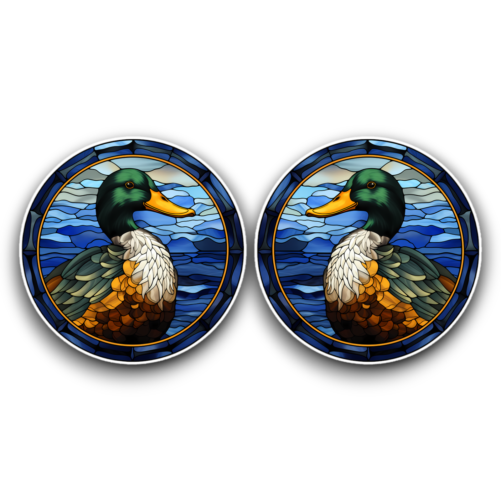 2x Small Mallard Duck Bird Stained Glass Window Effect Vinyl Sticker ...