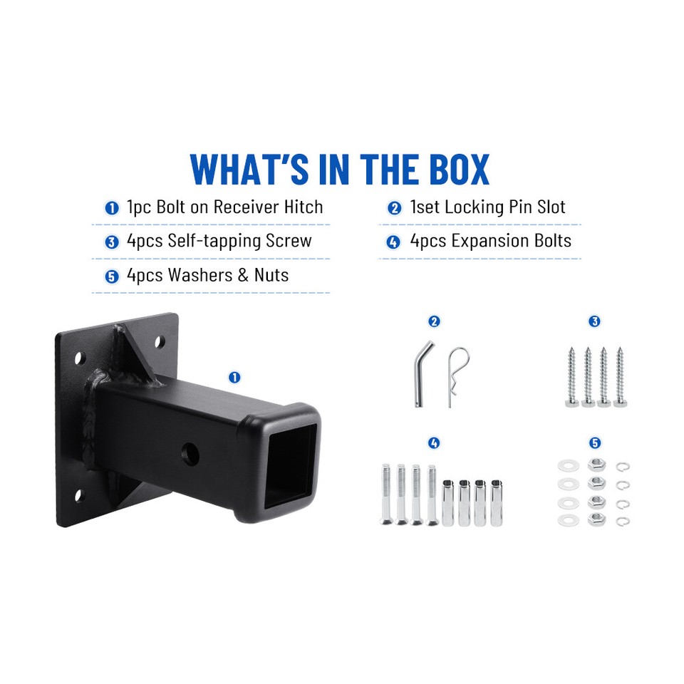 Black Bolt on Hitch Receiver Tube 2 Inch Hitch Wall Mounted Hitch Mount ...