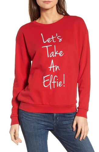 SOUTH PARADE 164354 Women's Let's Take an Elfie Sweatshirt Red Sz ...