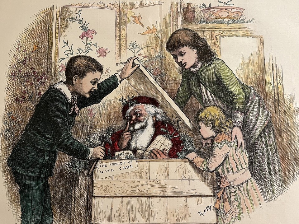 1885 HAND COLORED THOMAS NAST SANTA CLAUS HARPER’S WEEKLY CHRISTMAS ...