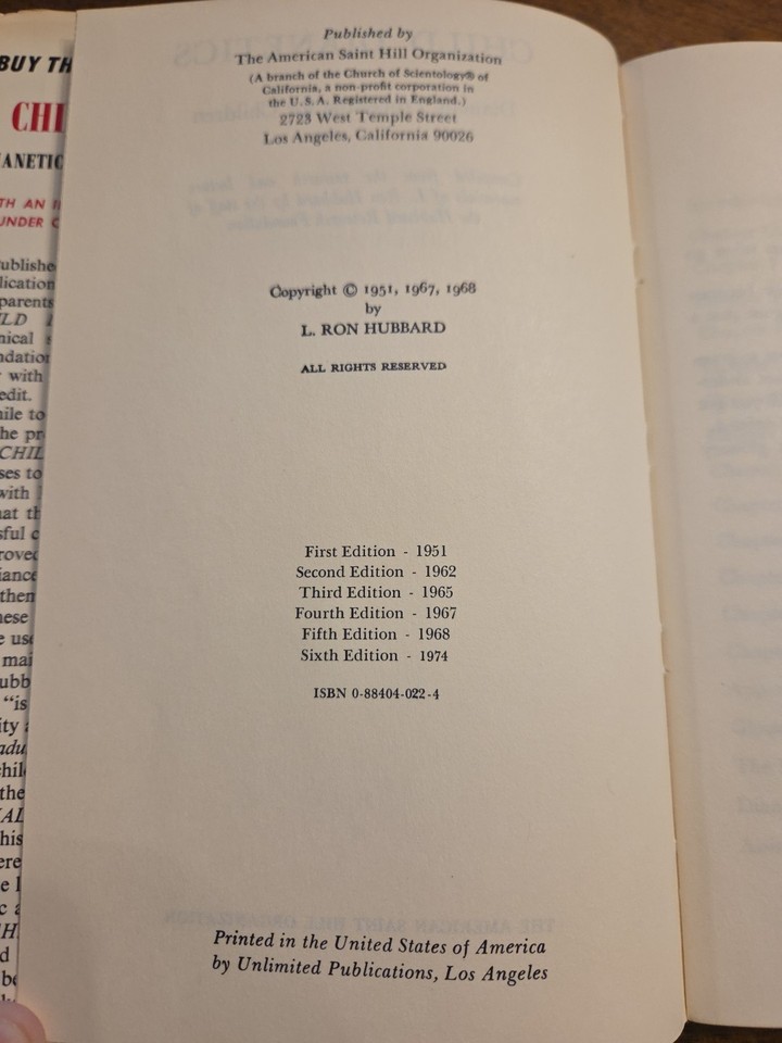 Child Dianetics L. Ron Hubbard 1974 Sixth Edition Scientology Hardcover ...