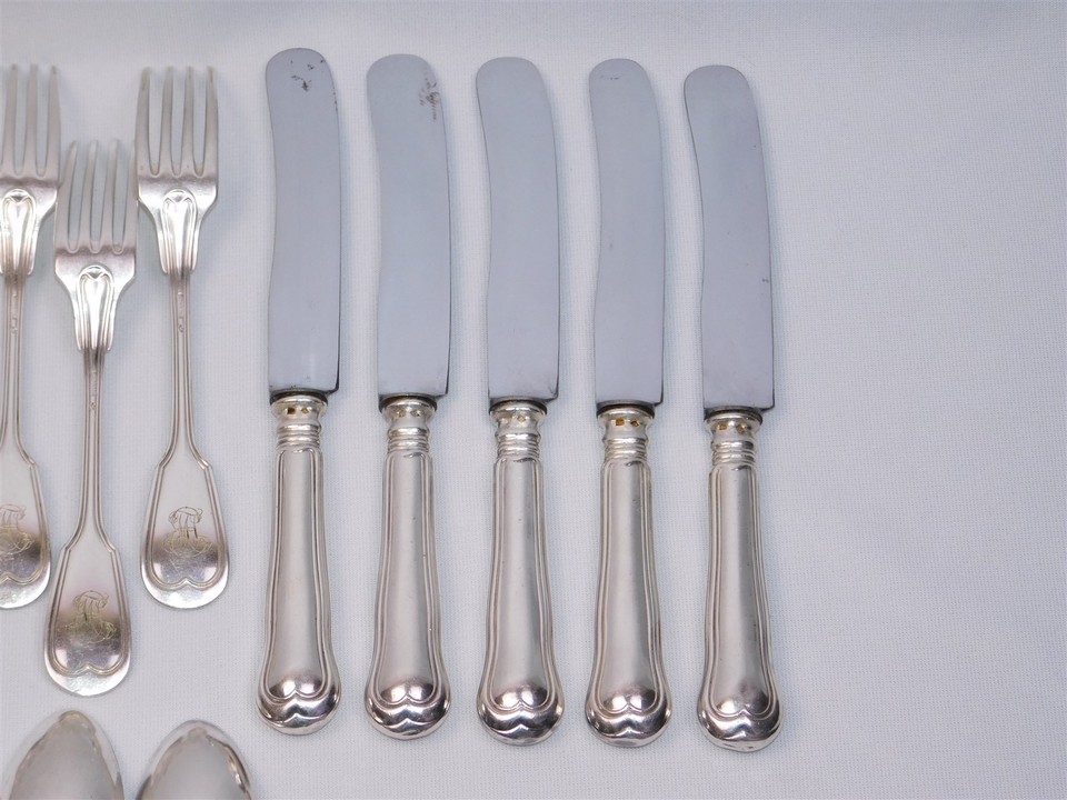 24 Pcs Antique Bohrmann Fiddle Back Silver Plated Monogrammed Flatware ...