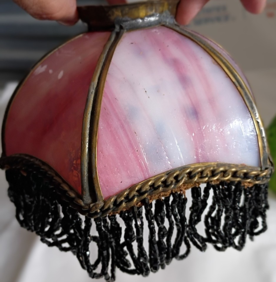 Pink Purple White Stained Glass Bell Lamp Shade with Beaded Fringe ...