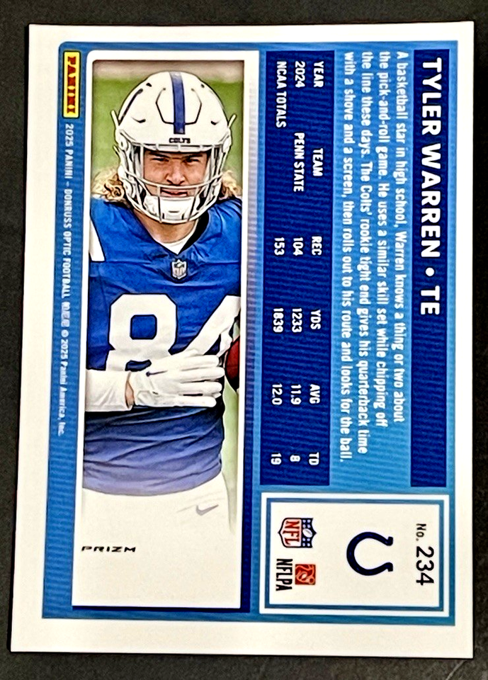 2025 Donruss Optic Tyler Warren Rated Rookie Blue Glitter #234 Color ...