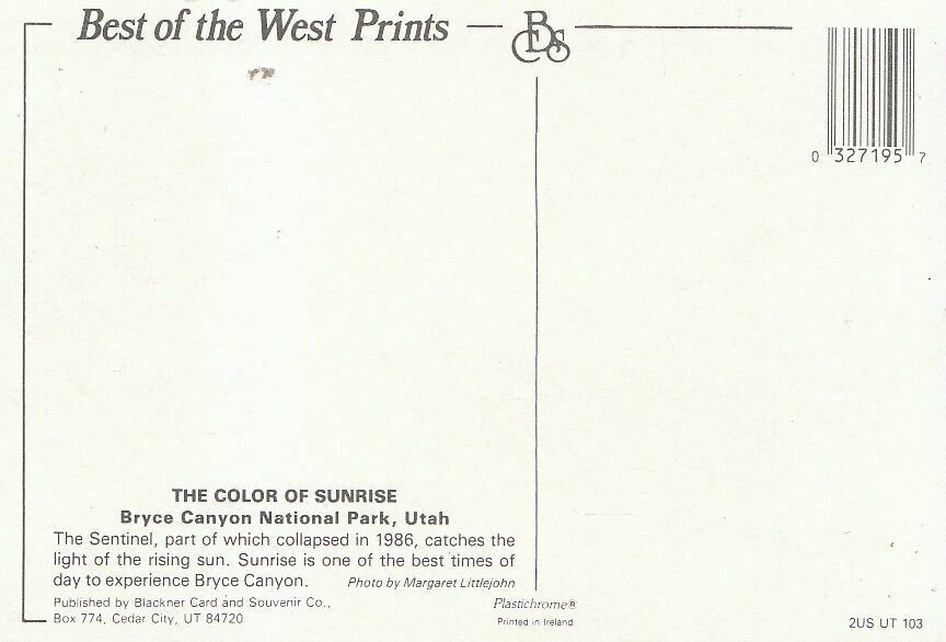 America Postcard - The Sentinel - Bryce Canyon National Park - Utah ...