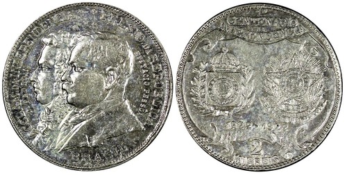 BRAZIL Silver 1922 2000 Reis Independence Centennial 1 YEAR TYPE KM ...