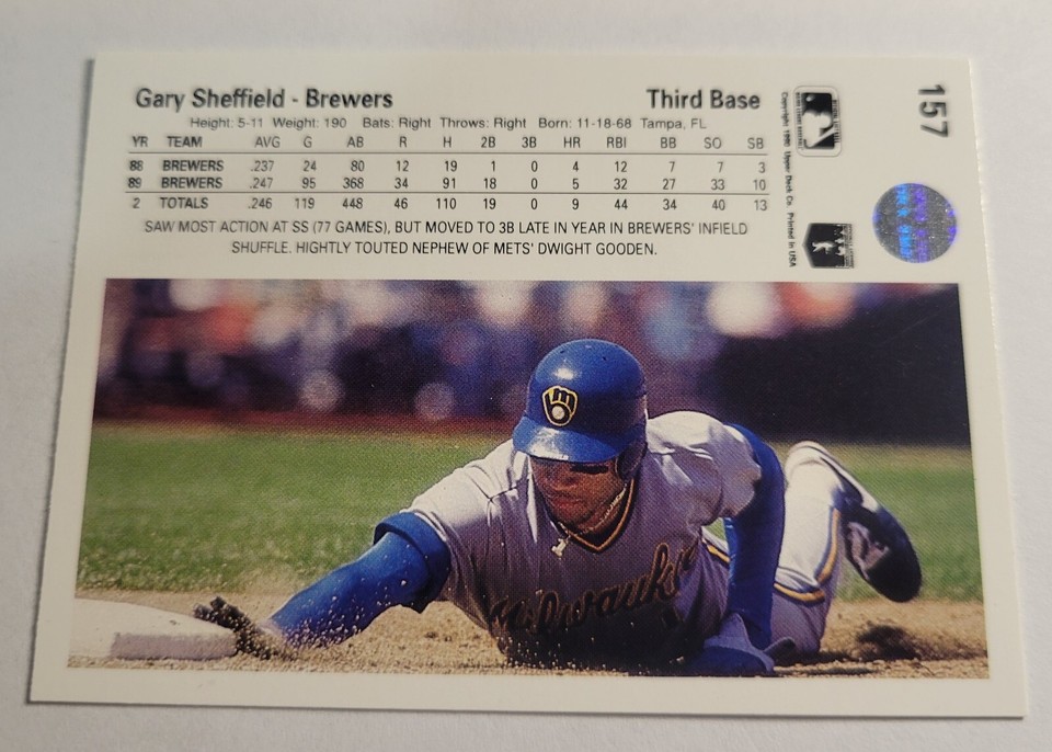 1990 GARY SHEFFIELD Card #157 Upper Deck 3rd Base Baseball Vintage ...