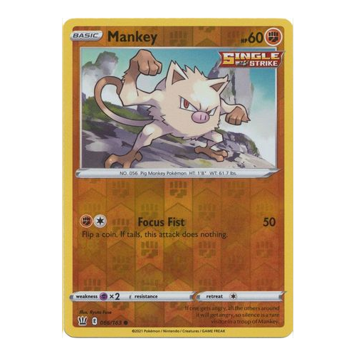 Mankey 066/163 Reverse Holo Battle Styles SW&SH Pokemon Card TCG Pack ...