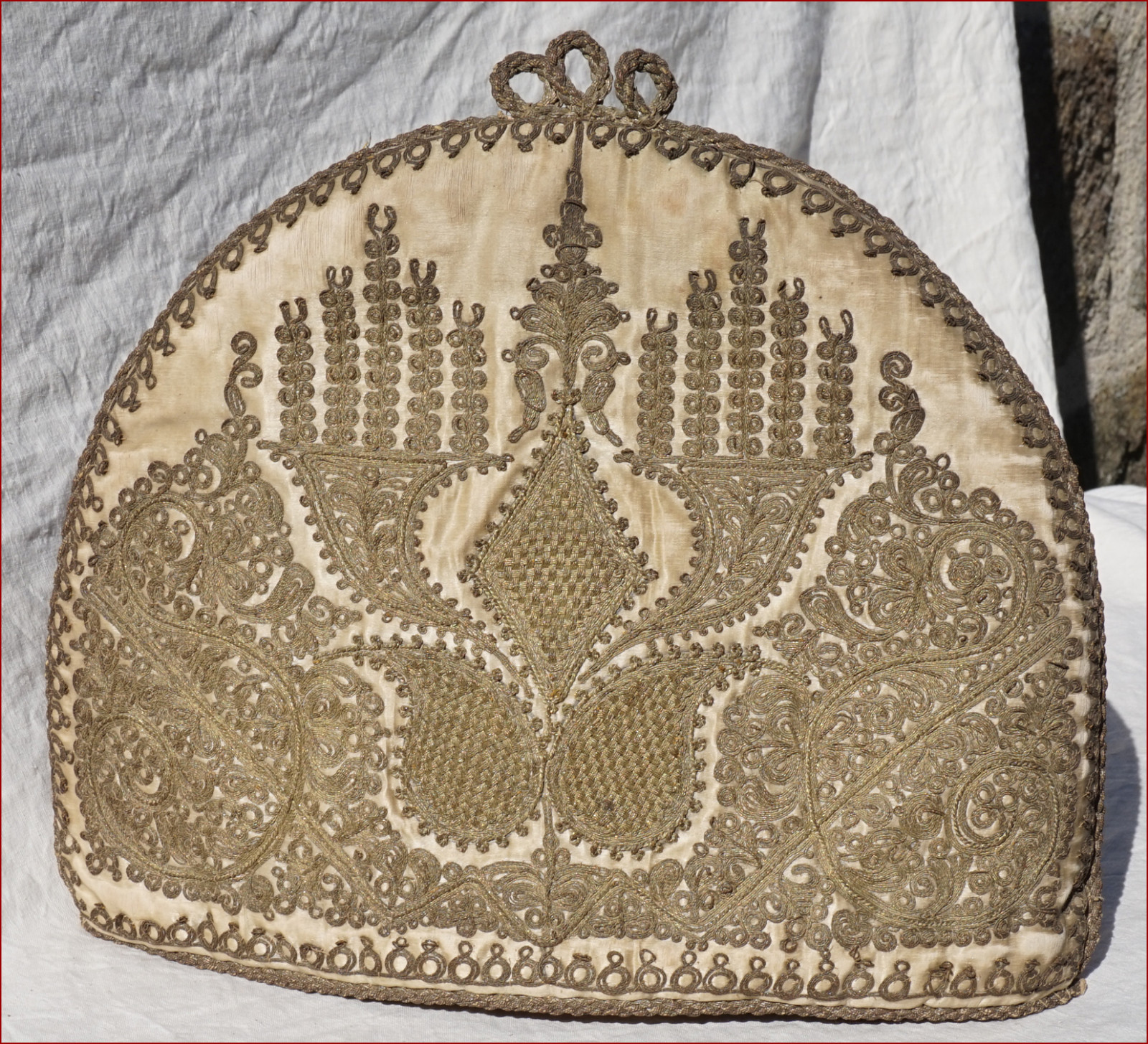 Jewish Art Antique Tea Cozy Teapot Cover Cohanim Birkat Gold Embroidery ...