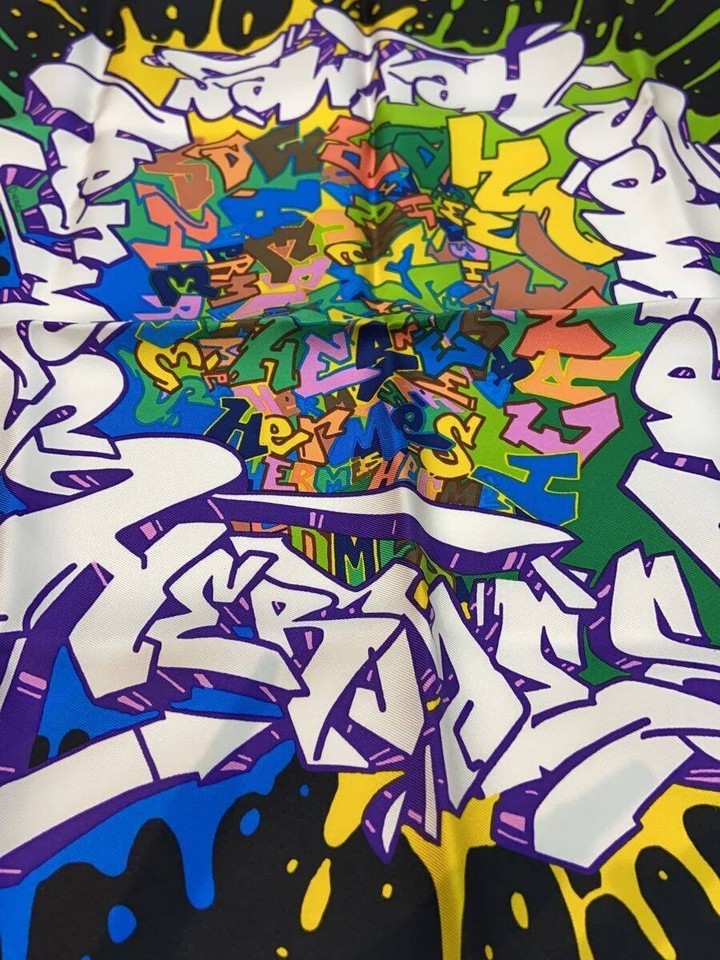 HERMES 45 KONGO Graffiti Scarf Red All over Pattern Ladies | eBay