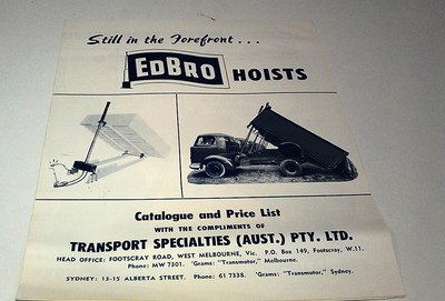 1959 EDBRO TRUCK HOISTS Sales Brochure | eBay Australia