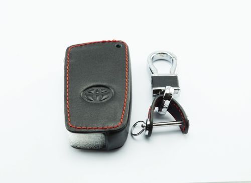 TOYOTA HILUX 2015-17 KEY REMOTE COVER BLACK LEATHER RED THREAD KEY ...