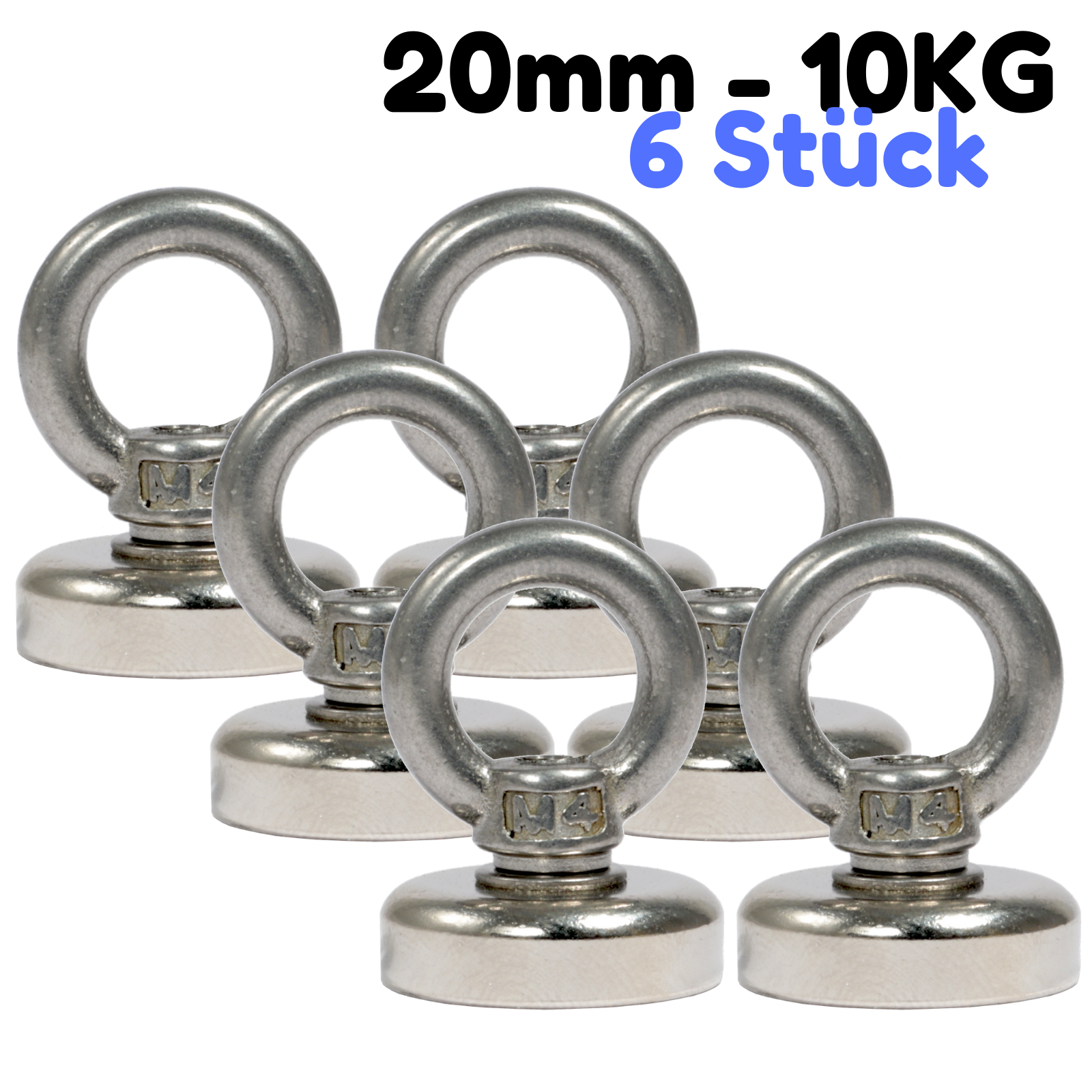 6x Neodym Topfmagnete mit Bohrung Senkung M4 20mm 10 KG Stark Ösen ...