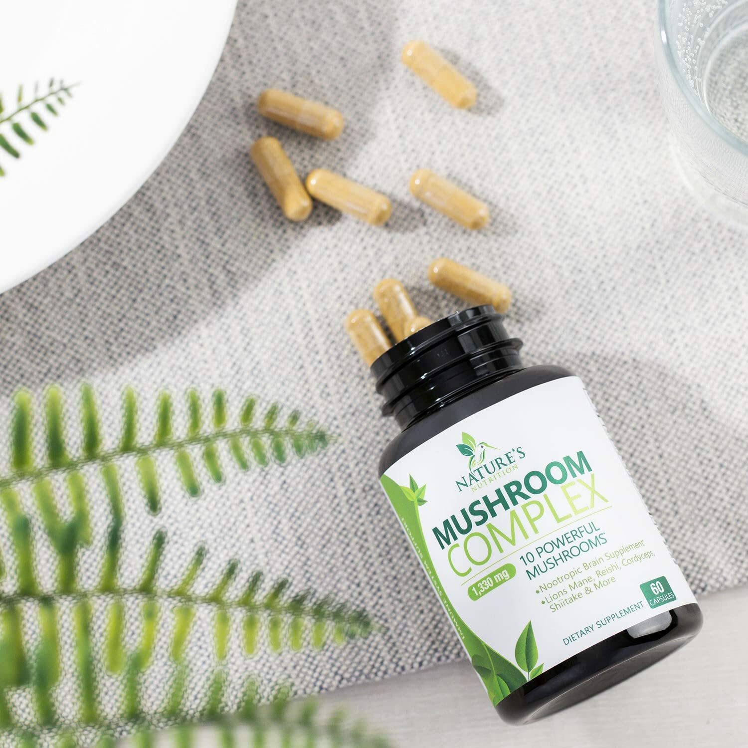 Mushroom Complex Supplement Capsules - 10 Mushrooms Lions Mane, Reishi ...