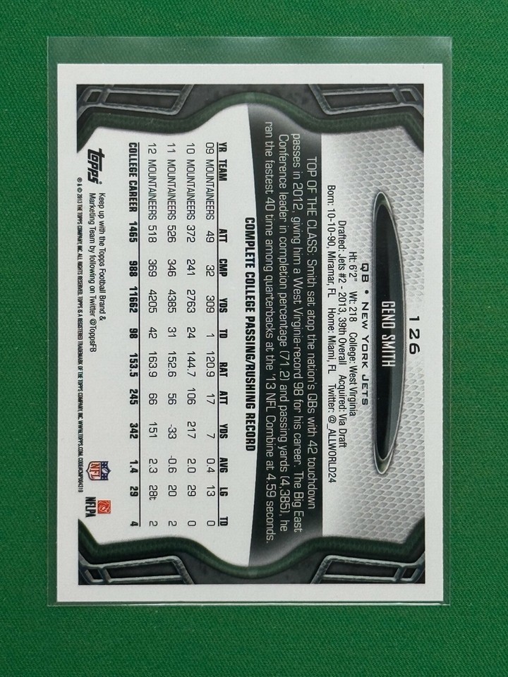 2013 Topps Football Running SP Variation #126 Geno Smith RC | eBay