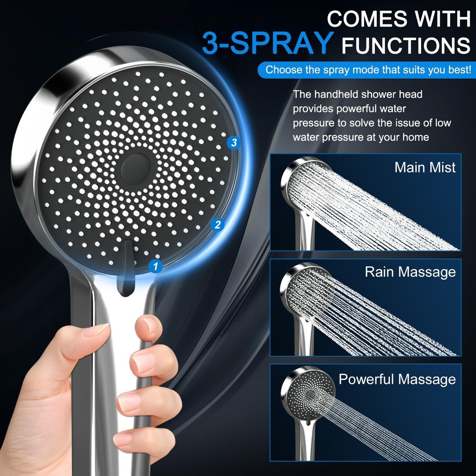 Shower Head, Rain Shower Head with Handheld Spray Combo, 10 Inch ...
