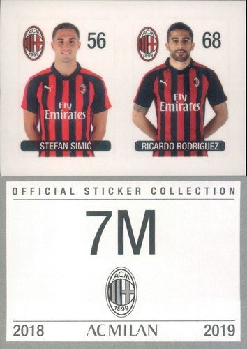FIGURINA OFFICIAL STICKER COLECTION MILAN COLLEZIONE 2018/19 SERIE 7M ...