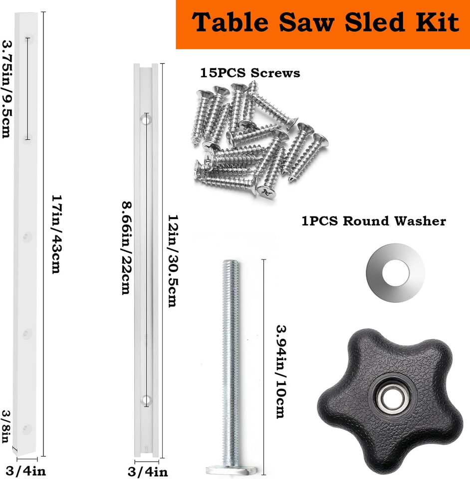 Table Saw Sled Kit, Table Saw Crosscut Sled Kit with 2 17”UHMW Miter ...