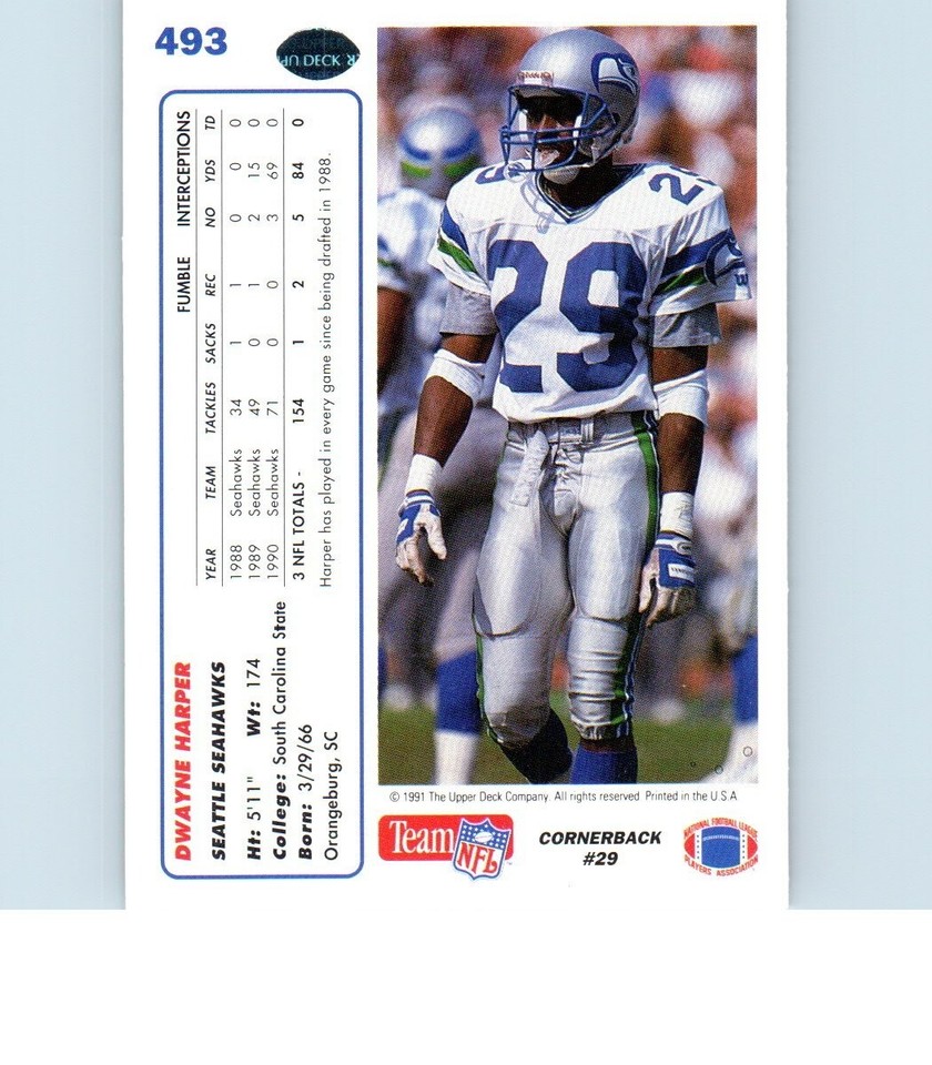 Dwayne Harper 493 Seahawks 1991 Upper Deck NFL Football Trading Card | eBay