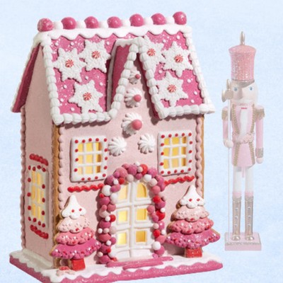 Raz 13" Lighted Pink Christmas Gingerbread House Decoration 4416187-R40 ...