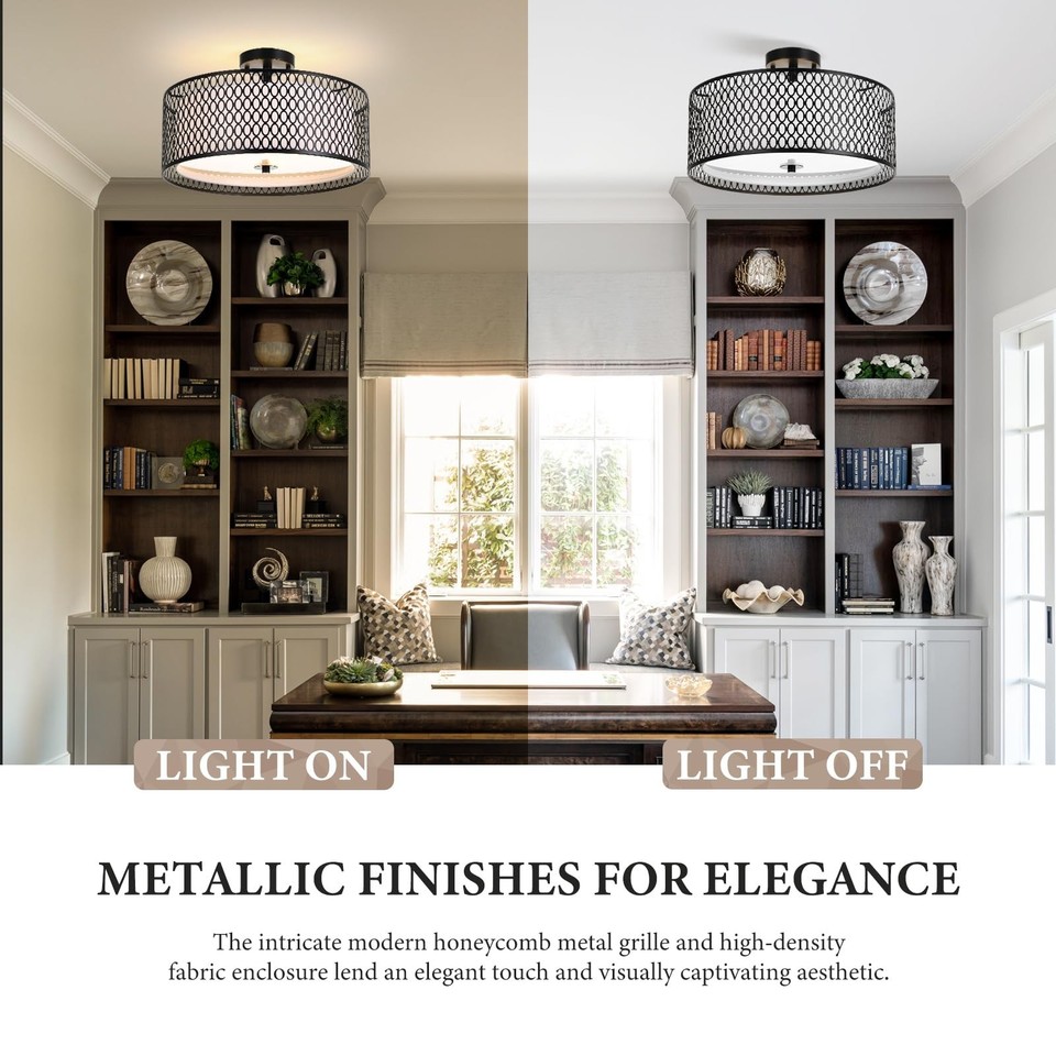 17" Semi Flush Mount Ceiling Light Fixture, Modern 3-Light E26 Double ...