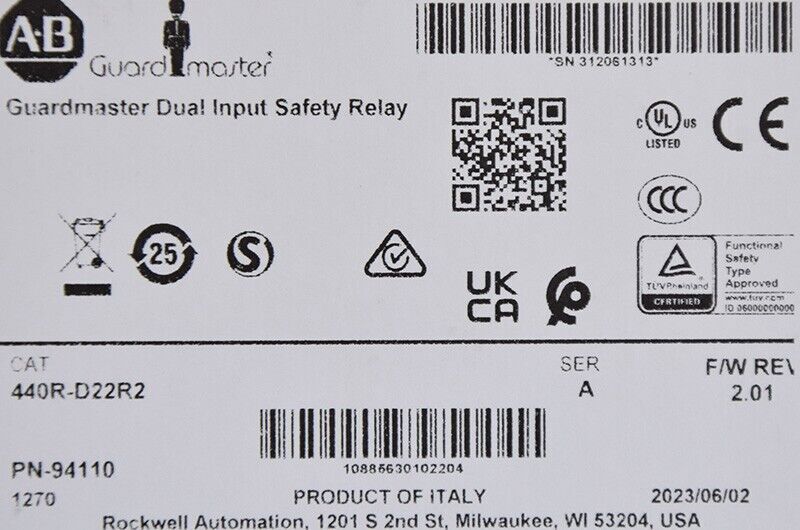 Allen Bradley 440R-D22R2 Safety Relay GuardMaster GSR DI 24VDC 2.5W AC ...