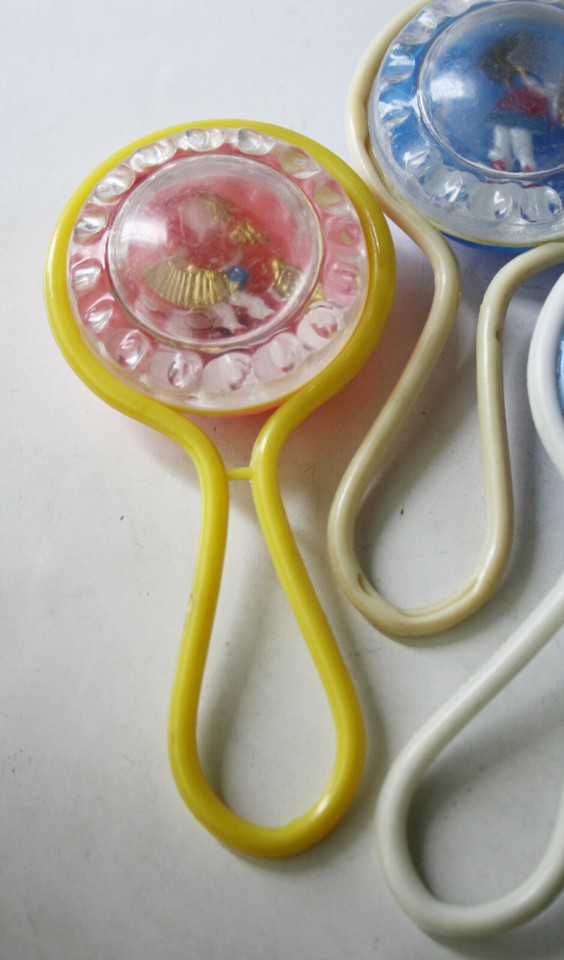 3X RARE VINTAGE 60'S GREEK HARD PLASTIC BABY RATTLE TOY GREECE NEW NOS ...